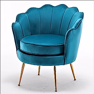 Container Furniture Direct Velvet Barrel Accent Chair with Scalloped Silhouette and Gold Metal Legs, Decorative Piece Suitable for Traditional, Modern, and Contemporary Spaces, Greenish Blue