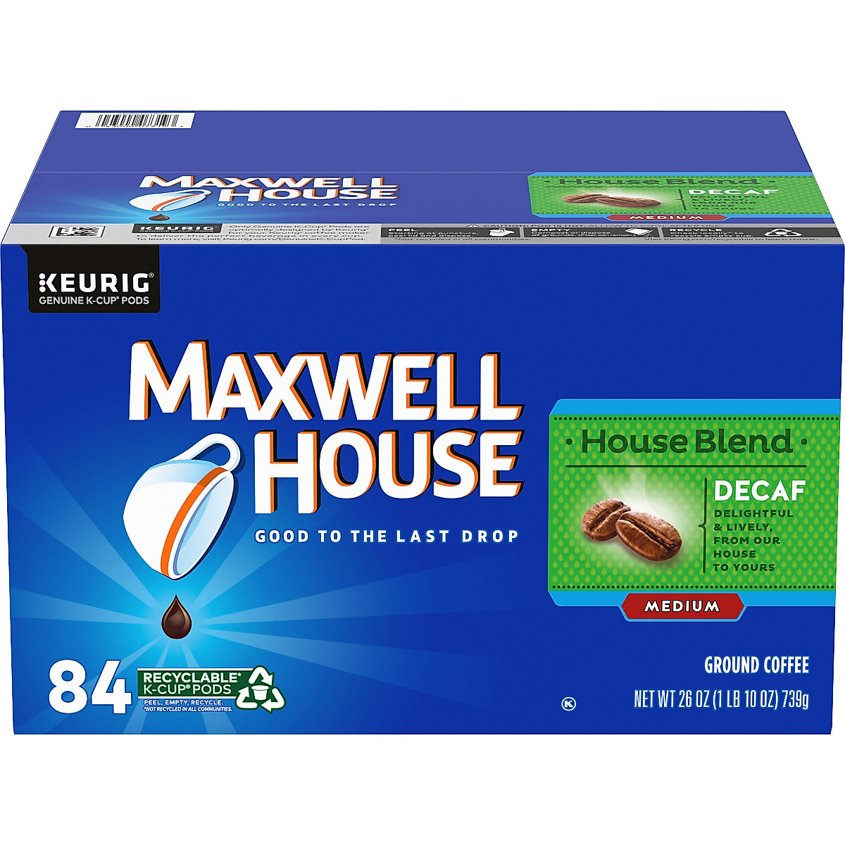 Maxwell House Decaf House Blend Medium Roast and Breakfast Blend Light Roast K-Cup Coffee Pods (84 ct Box)