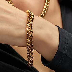 LIFETIME JEWELRY 9mm Miami Curb Cuban Link Chain Bracelet 24k Real Gold Plated (Gold, 8 inches)