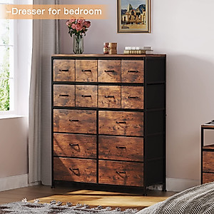 LIVEHOM 14 Dresser Drawer for Bedroom, Tall Dresser with Fabric Storage Drawer, Large Dressers & Chest of Drawers for Kid Room, Closet, Living Room, Entryway (Rustic Brown)