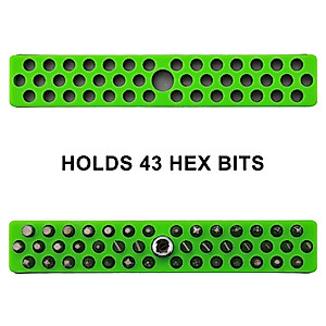 Mayouko 1/4" Magnetic Hex Bit Holder Rack Organizer, 43 Holes, 1/4-Inch Drill Bit Holder, Green, 2 Racks, Magnetic Bit Holder with Magnet Base for Screwdriver Bits