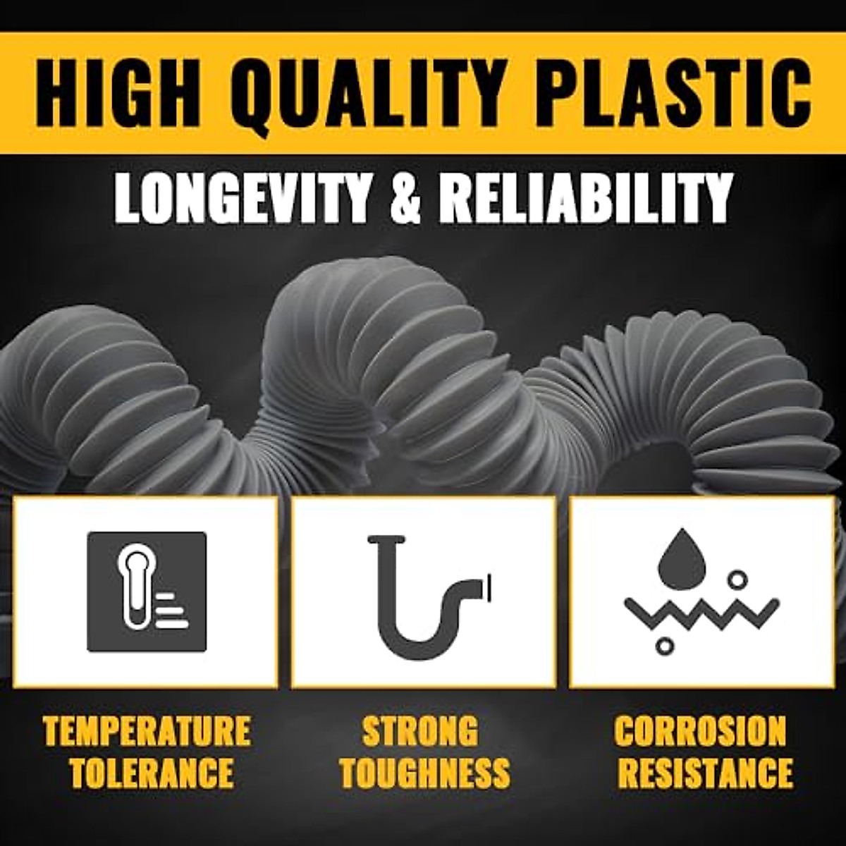 VIVIDA Sink Drain Pipe 1-1/2 inch, Flexible Sink Drain Pipe, 7.5"-17.7" Expandable Flexible P Trap for Bathroom Sink and Kitchen Sink, 1-1/4" Adapter Included, 1 PACK