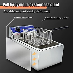 DULONG Commercial Electric Deep Fryer Countertop Stainless Steel Deep Fryer with Temperature Control Single Large Tank French Fries for Restaurant Home Kitchen (2000W 10L)