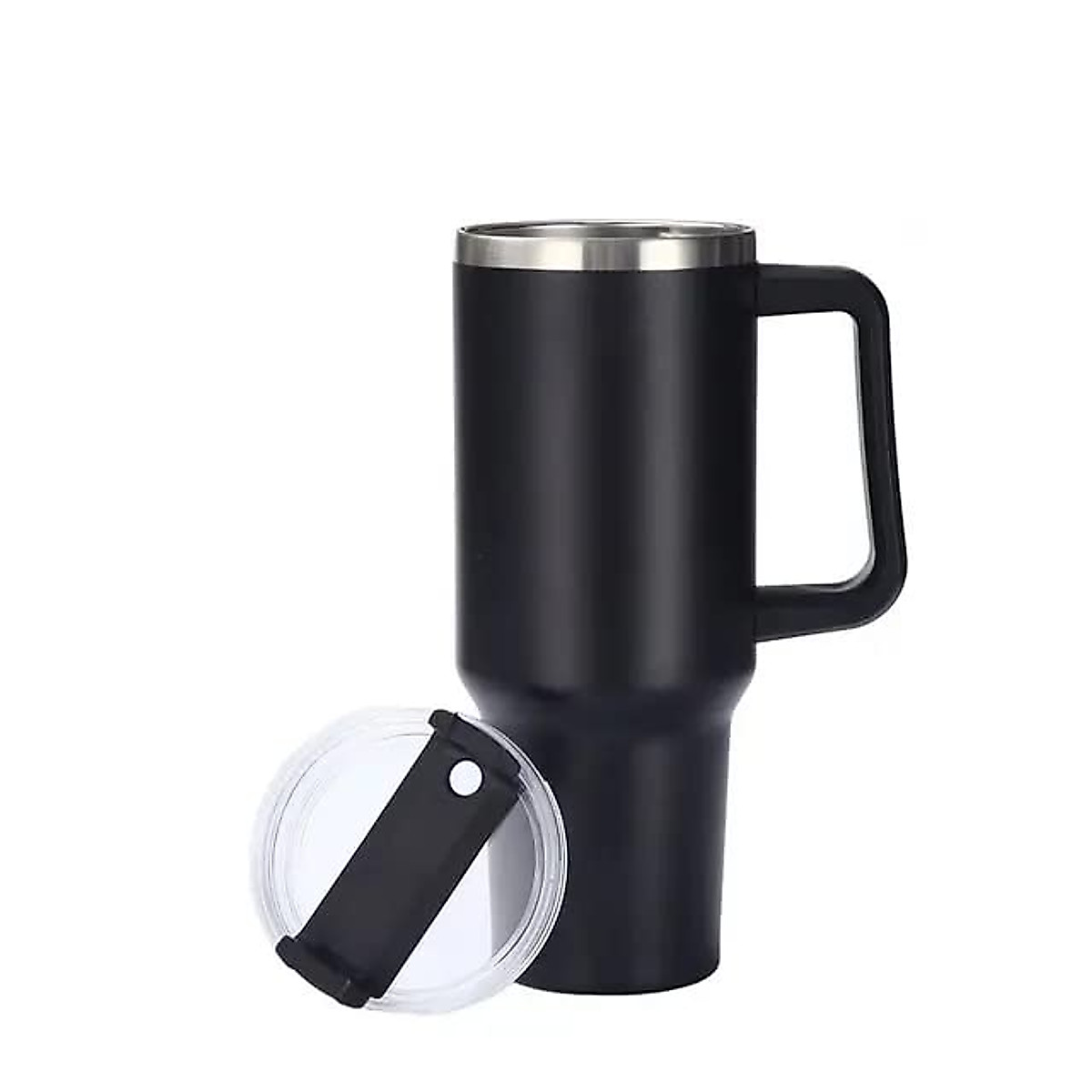 FAMKX 40oz Insulated Travel Mug Tumbler With Handle And Straw,Stainless Steel Double wall Vacuum Thermos Cup Keep Drink Cold and Hot (Black)