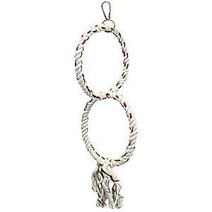 Double Hoop - Hanging Round Two-Level Rope Perch Swing Cage Accessory Toy - Sugar Gliders, Degus, Marmosets, Squirrels, Monkeys, Parrots, Birds, Rats & Other Small Pets