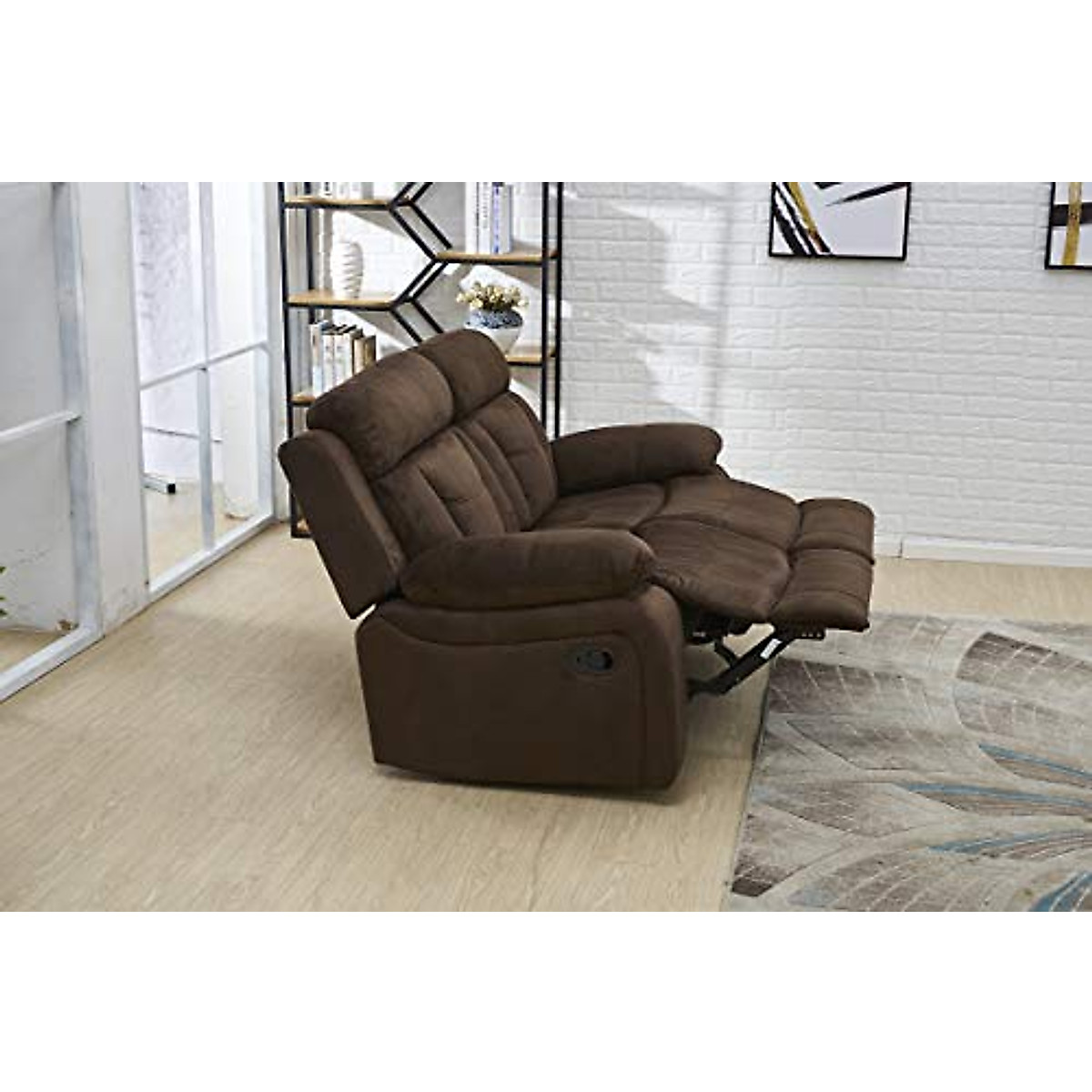Betsy Furniture Microfiber Fabric Recliner Loveseat in Brown, Pillow Top Backrest and Armrests 8005 (1, Loveseat)