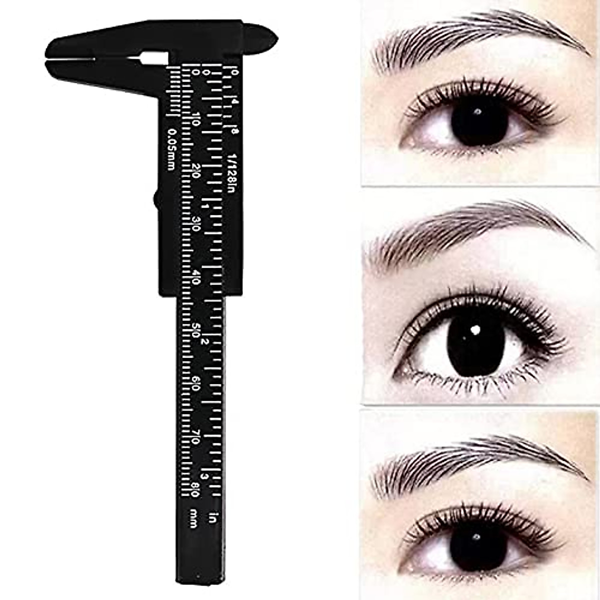 Qiningxia Portable Double Scale 80MM Plastic Eyebrow Measuring Vernier Caliper Caliper Ruler Plastic Permanent Makeup Measurement Tools, Black, Under 3 Inches