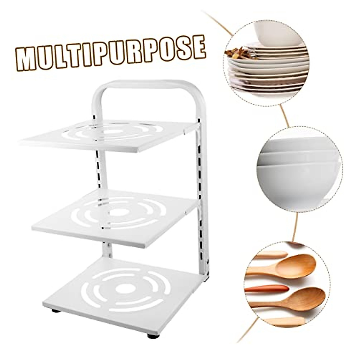 Zerodeko Pots and Pans Organizer Dish Drying Rack Multi-layer Pot Rack Kitchen Pan Organizer White Adjustable Multifunctional Pot Carbon Steel Desktop Stand Pan Organizer Rack