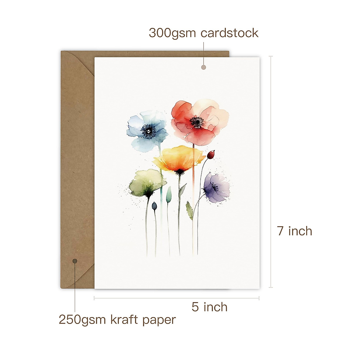 Tashchow 5 Watercolor Flowers Greeting Cards All Occasion Blank Note Cards with Envelopes