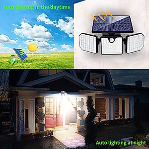 Ambaret Security Solar Lights Outdoor, 3 Head Motion Sensor Detected Lights Adjustable 230 LED 1200LM Flood Lights Outdoor Spotlights 360° Rotatable IP65 Waterproof for Yard Garden Garage Patio