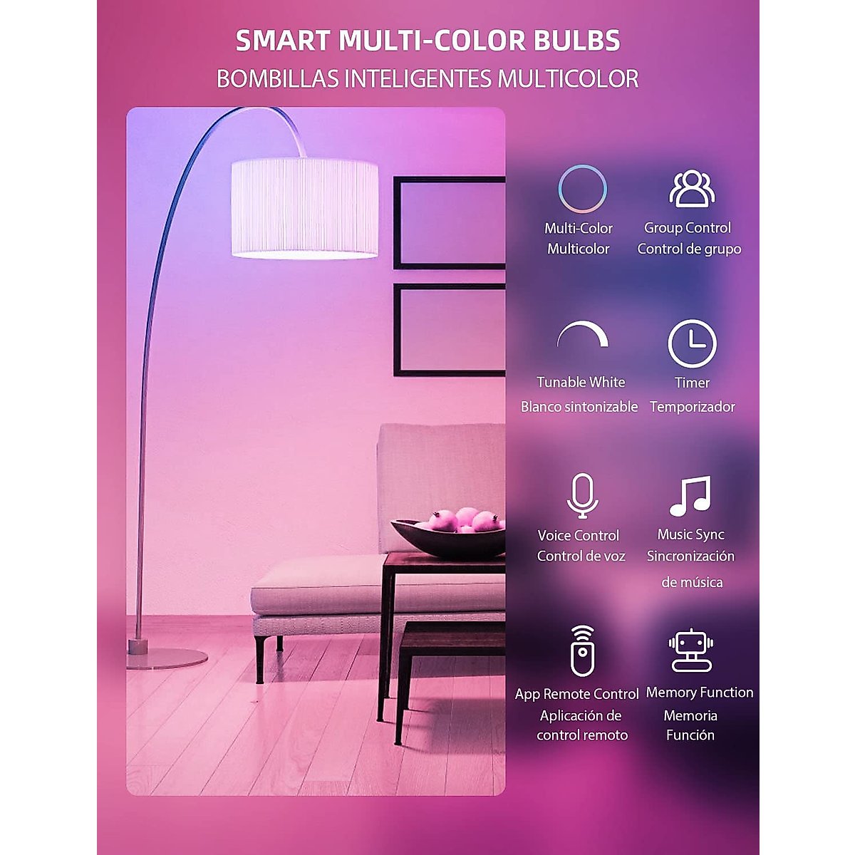 Mochiba Smart WiFi LED Light Bulbs, Compatible with Alexa and Google Home Assistant, Music Sync Multi Color Changing Bulb, A19 E26 10W 900LM (80W Equivalent), 6-Pack, White, MKA19