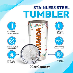 Hyturtle Personalized Gifts For Sloth Lover - I'm Not Lazy I'm Energy Efficient Custom Name Stainless Steel Tumbler 20oz With Lid - Idea Animal Lover Gifts For Women Girl On Birthday, Christmas