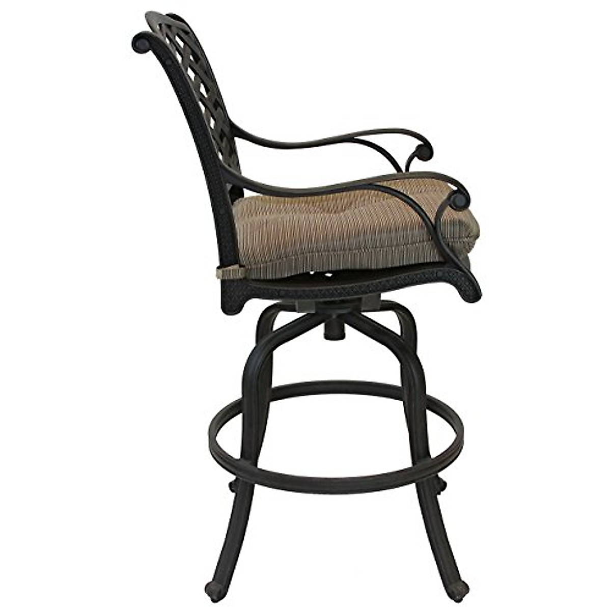 Nassau Outdoor Patio 4 Swivel Barstools 30" High Cast Aluminum Dark Bronze, Walnut Cushions