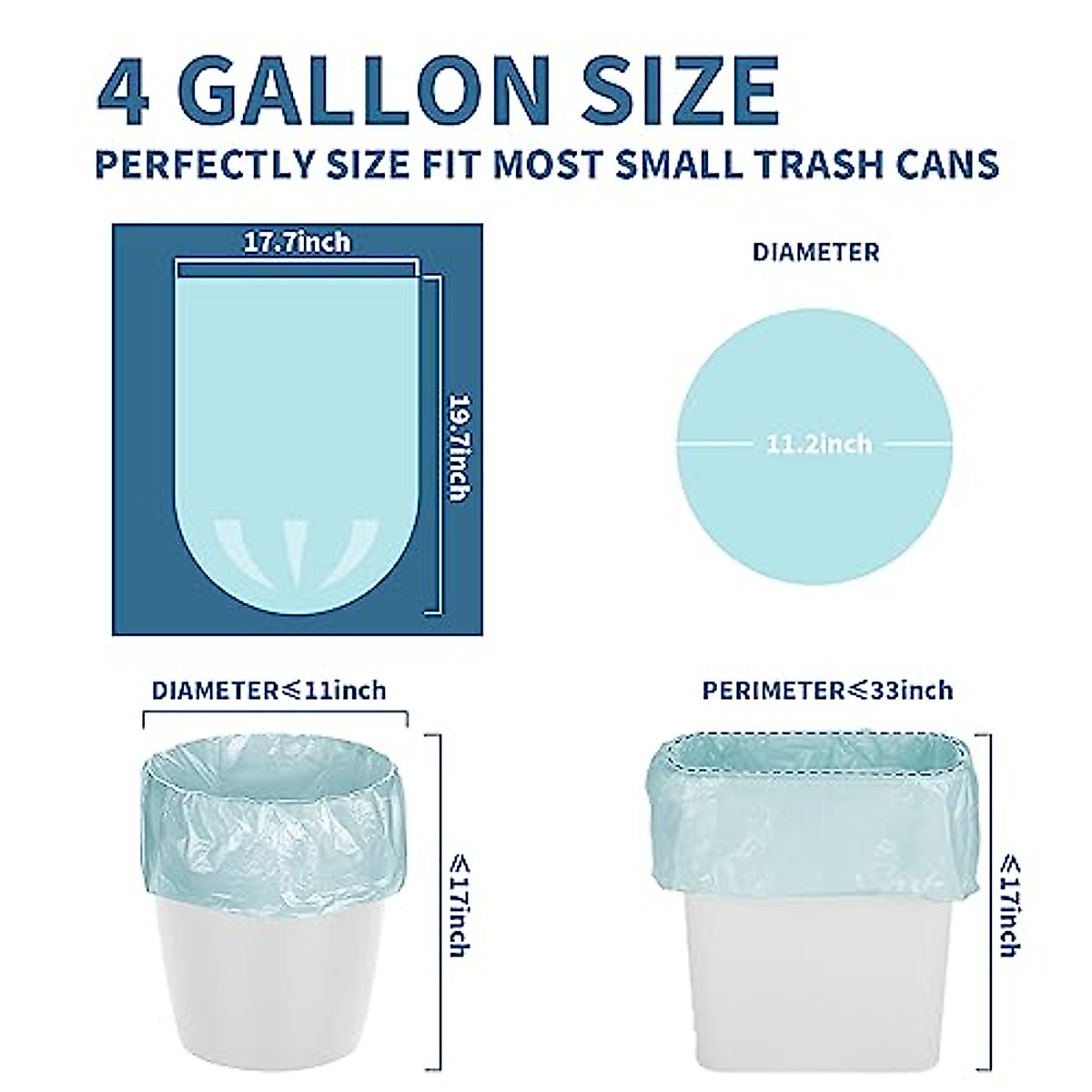4 Gallon Small Trash Bags-Magesh 4 Gallon Trash Bag Strong, Leakage-Free, Small Garbage Bags 4 Gallon Unscented Thick for Bathroom, Office, Kitchen Small Trash Can, 15L, 105 Bags, Blue