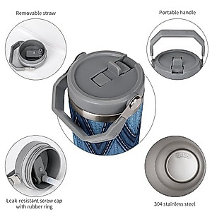 WITHSBKK 30oz Car Cup Gradient Blue Denim Printed with Portable, Stainless Steel Travel Mug, Vacuum Insulated Tumbler And Straw, Leakproof for Car & Outdoor, UV Printed Design