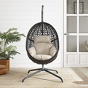 Crosley Furniture Calliope Wicker Indoor Outdoor Hanging Egg Chair with Stand for Patio, Porch, Deck, Sand