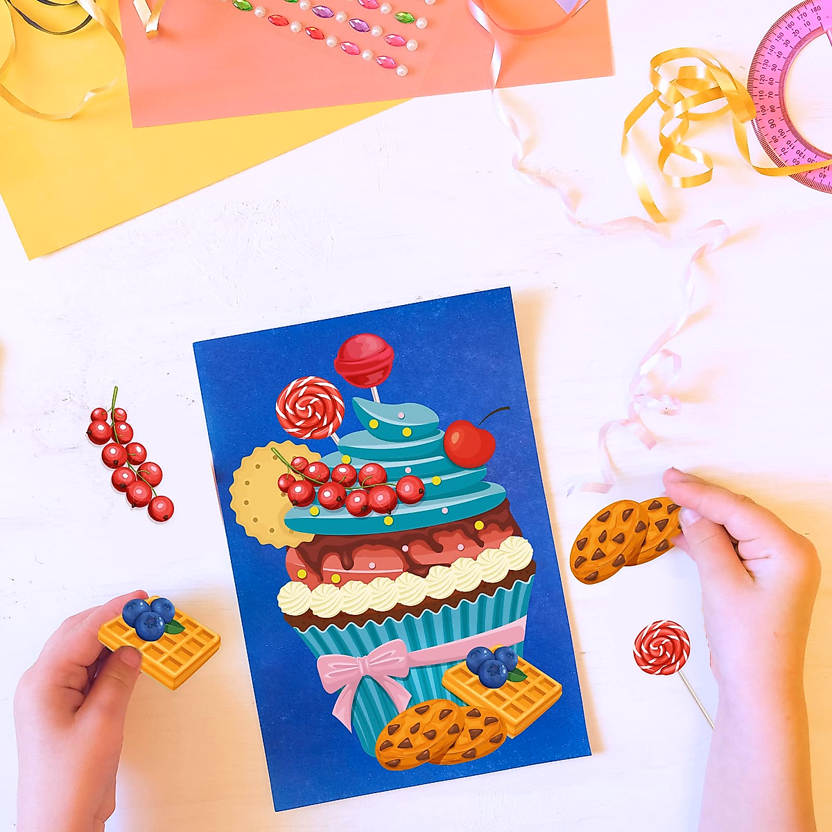 36 PCS Make-a-Cake Sticker Sheets Make Your Own Cake Sticker for Kids Cake Cupcake Craft Sticker Fruit Sweets and Treats Sticker Pad for Kids Classroom Birthday Party Favor Supplies
