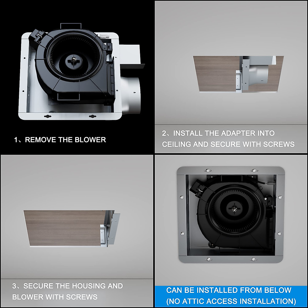 Tech Drive Bathroom fan 50-80-100 CFM DC Energy-Saving Motor,Very Quiet Ventilation and Exhaust Fan, Ceiling or Wall Mounted Fan, CFM Adjustable,White