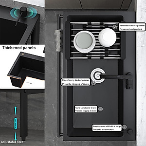 Stainless Steel Single Bowl Kitchen Sink With Stand Free Standing Commercial Restaurant Utility Sink Set With Drain Basket For Laundry Backyard Garage Outdoor，Black Stainless Steel Floor Standing Sink