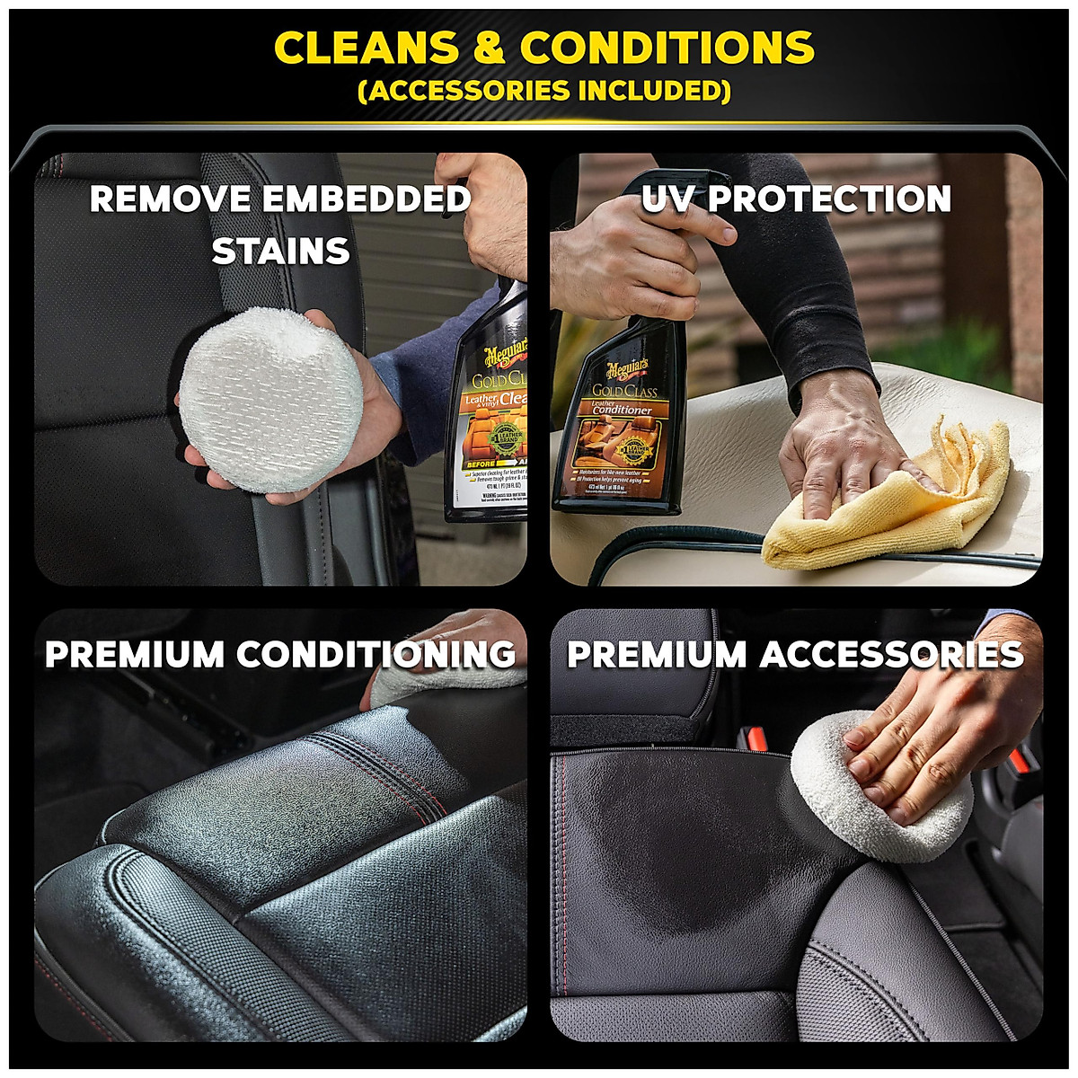 Meguiar's G55153 Leather Care Kit, Includes Gold Class Leather & Vinyl Cleaner, Gold Class Leather Conditioner, Microfiber Applicator Pad and Supreme Shine Microfiber Towel