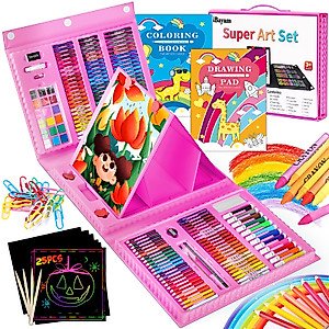 iBayam Art Kit, Art Supplies Drawing Kits, Arts and Crafts for Kids, Gifts for Teen Girls Boys 6-8-9-12, Art Set Case with Trifold Easel, Sketch Pad, Coloring Book, Pastels, Crayons, Pencils