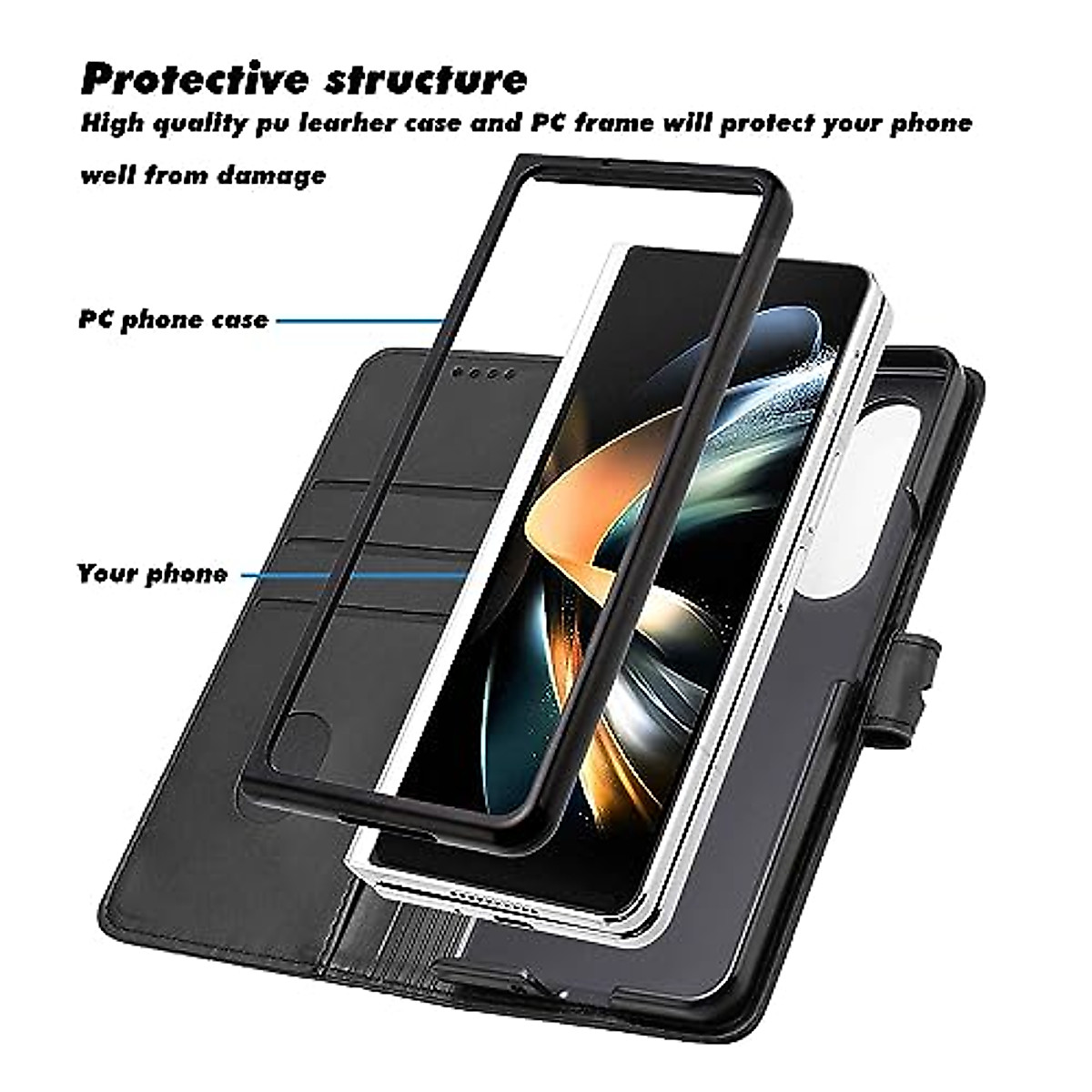 Asdsinfor Samsung Galaxy Z Fold 5 Case,Galaxy Z Fold 5 Wallet Case PU Leather with Credit Cards Holder Shockproof Flip Magnetic Protection Men Women Lady Phone Case for Galaxy Z Fold 5 Black HXPU