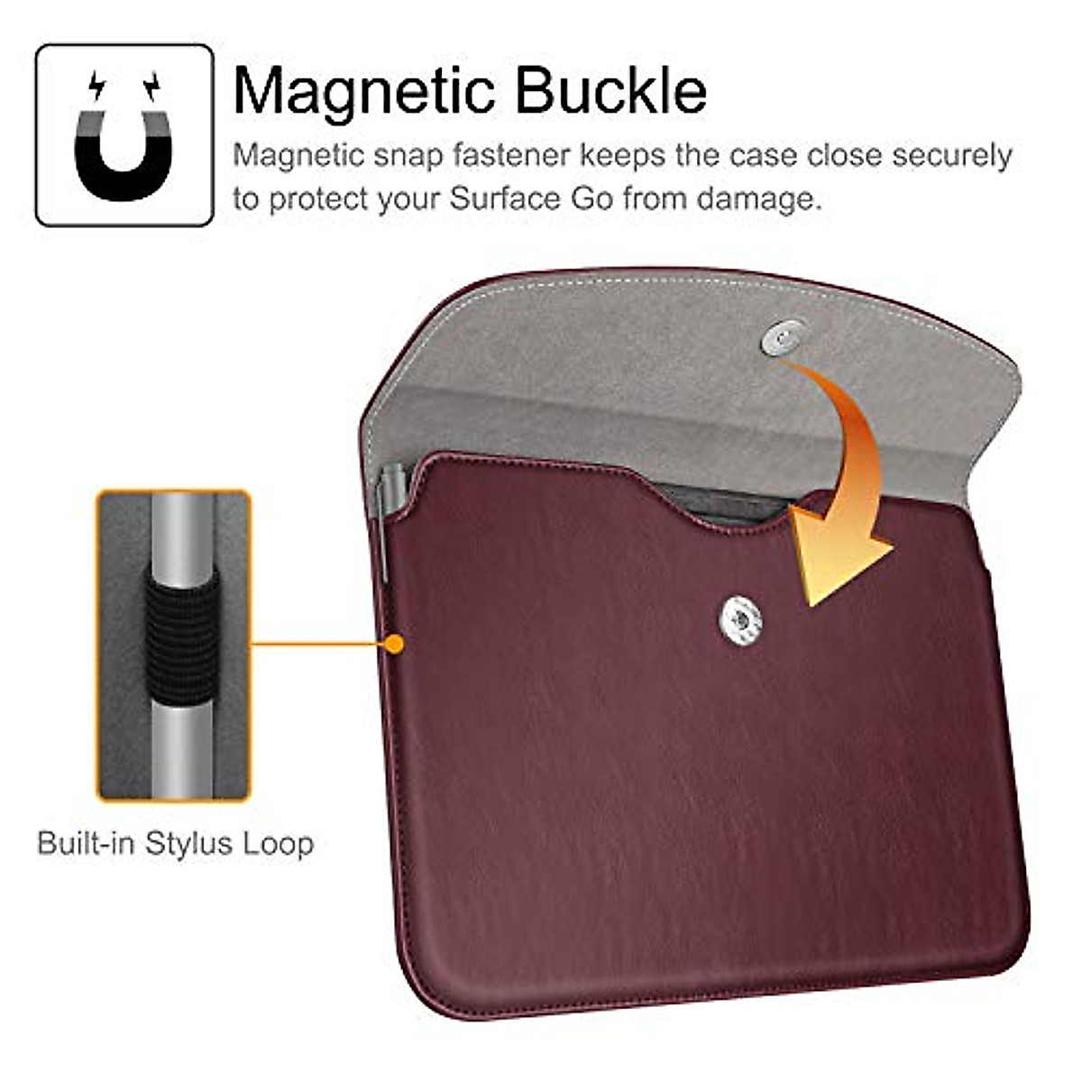 Fintie Sleeve Case for Microsoft Surface Go 4/3/2/1 (2023/2021/2020/2018) - Slim Fit Premium Vegan Leather Cover with Stylus Loop, Compatible w/Keyboard,Burgundy