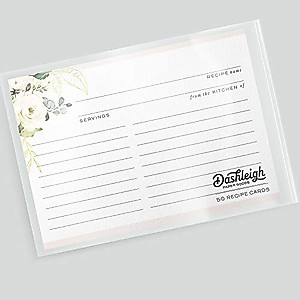 50 Floral Recipe Cards with Gold Foil from Dashleigh, 4x6 inches, Double-Sided