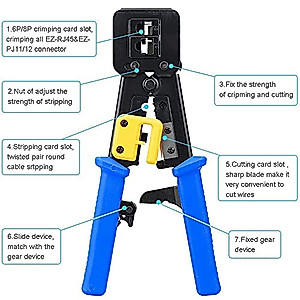 RJ45 Crimping Tool Ethernet Crimper for Cat6 Cat5 Cat5e RJ45 Pass Through Connectors and RJ12 Ends Comes with 20PCS RJ45 Cat6 Connectors and Replacement Blade