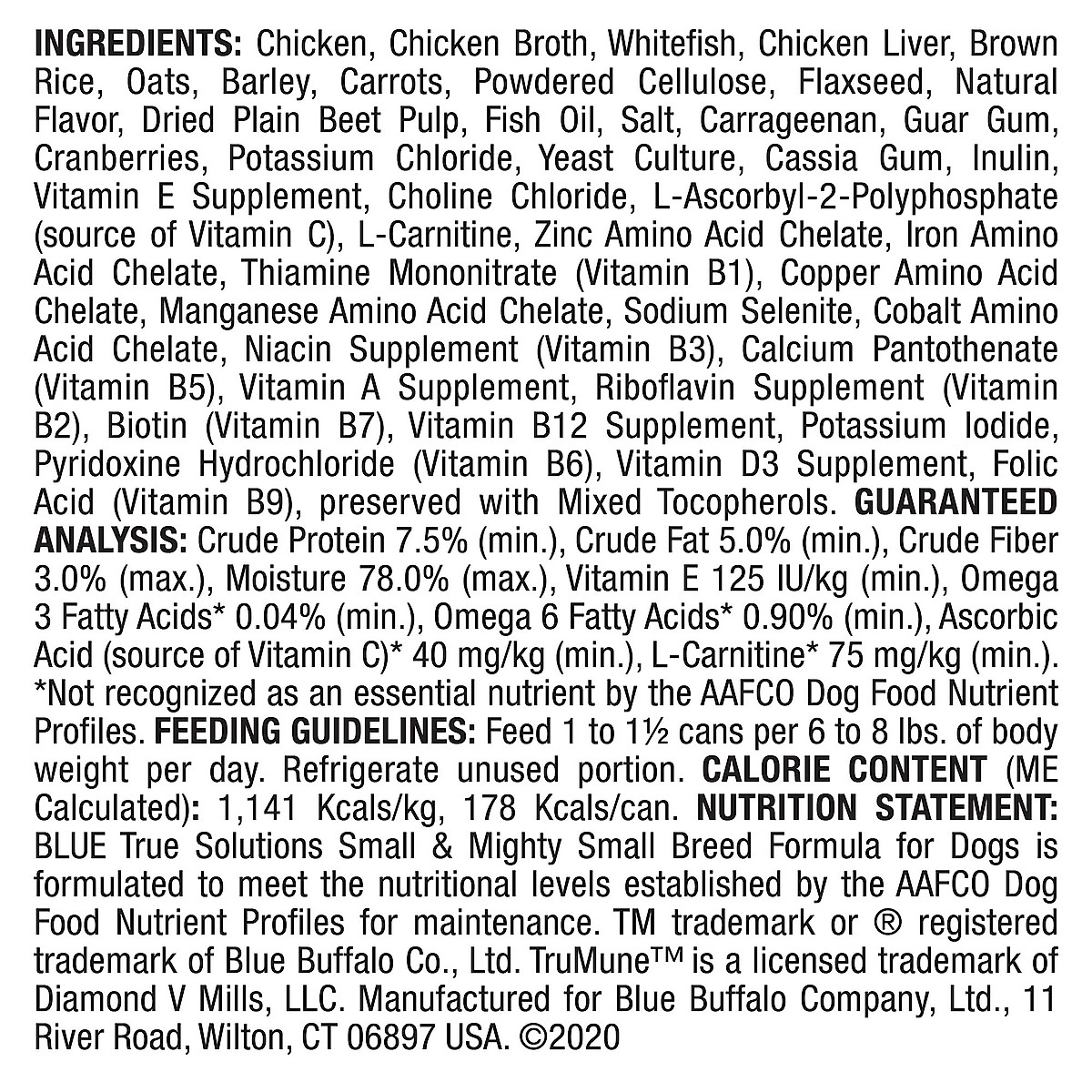 Blue Buffalo True Solutions Small & Mighty Natural Small Breed Adult Wet Dog Food, Chicken 5.5-oz cans (Pack of 24)