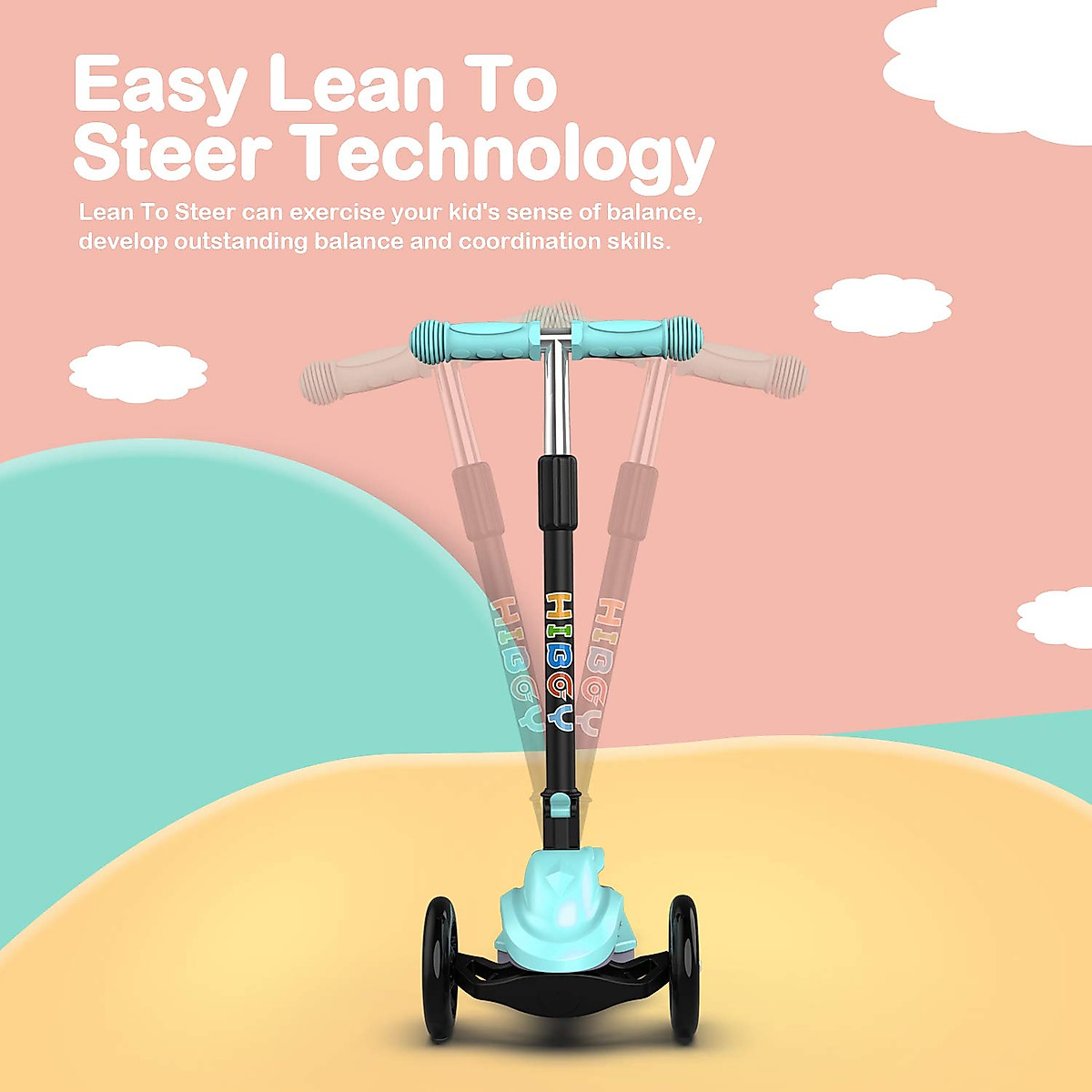 Hiboy Q1 Scooter for Kids - 4 Adjustable Heights, 3 Wheels with 2 LED Light-Up Front Wheels, Foldable Toddler Scooter for Boys and Girls for Age 2+