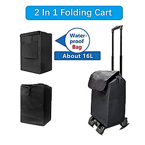 Folding Shopping Cart Utility Rolling Crate Compact Hand Truck Dolly on Wheels with Removable Waterproof Bag Telescoping Handle Heavy Duty 50kg/110lbs for Moving Travel Grocery Laundry Office(Black)