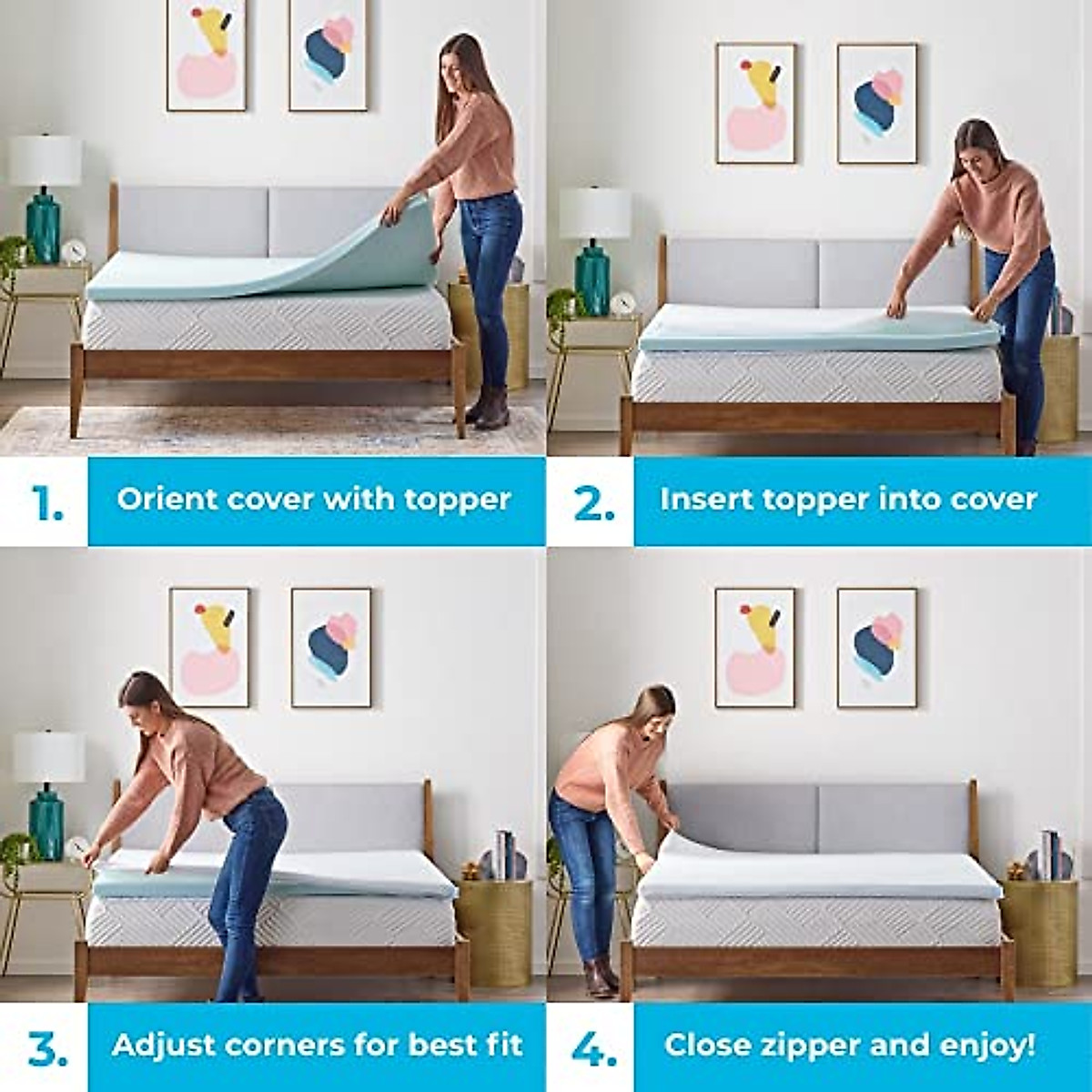 Linenspa 3 Inch Gel Swirl Memory Foam Mattress Topper with Machine-Washable-Cover