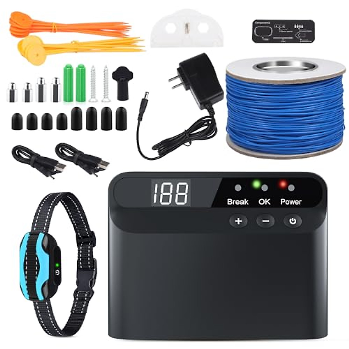 PcEoTllar Electric Fence for Dogs, Rechargeable Underground Dog Fence System, Pet Containment System, 1 Waterproof Collar Receivers, with 656Ft Underground/Aboveground Boundary Wire