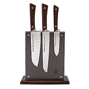 Schmidt Brothers - Cutlery Stone Series 7-Piece Kitchen Knife Set, High-Carbon German Stainless Steel Cutlery, Stone-washed Wood Handles and Clear Acrylic Magnetic Knife Block