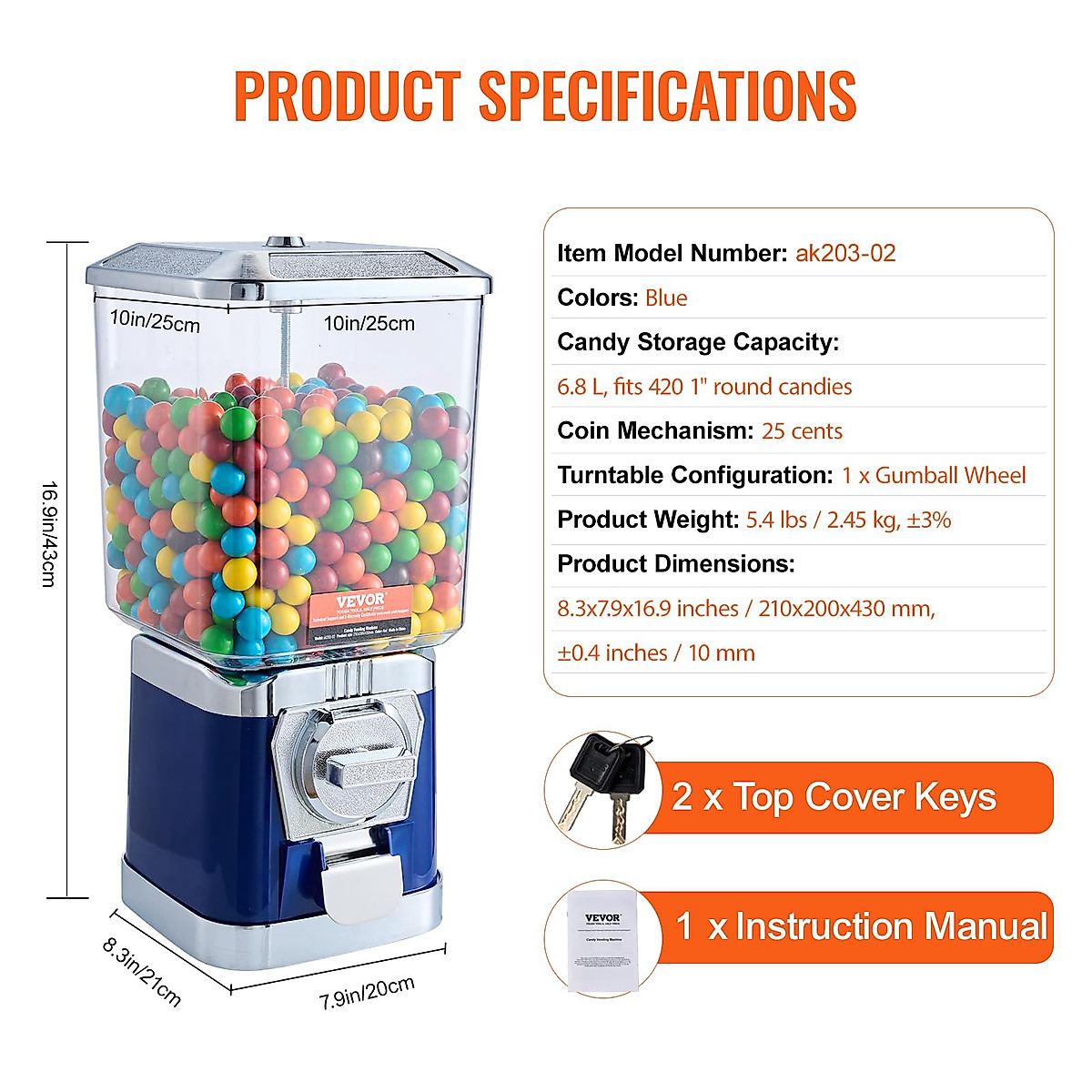 VEVOR Vending Machine, Classic Gumball Bank, Huge Load Capacity Candy Gumball Machine, Mini Vending Machines, Gumball Dispenser Machine for Kids, Perfect for
