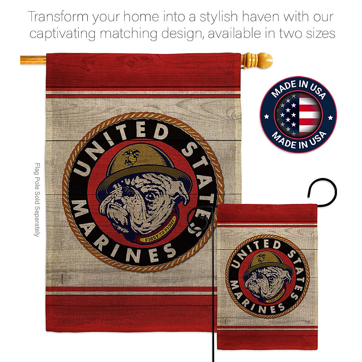 Marine Bulldog Burlap Garden Flag - Set with Stand Armed Forces Corps USMC Semper Fi United State American Military Veteran Retire Official - House Banner Small Yard Gift Double-Sided 13 X 18.5
