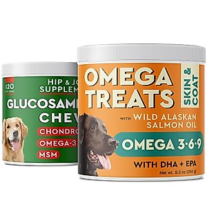 Glucosamine Dog Treats + Fish Oil Omega 3 for Dogs Bundle - Joint Supplement w/Chondroitin, MSM + Allergy Relief - Itch Relief, Shedding - Skin and Coat Supplement with Omega-3 Salmon Oil - Made in US