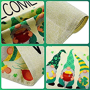 Boao St Patrick's Day Garden Flag Welcome Gnome Garden Flag Double Sided Shamrock Yard Flag Holiday Decorative Garden Flag for St Patrick's Day Indoor Outdoor Decoration, 12.5 x 18 Inches