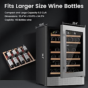 WINEBOSS 24Inch Wine Cooler Refrigerator, 46 Bottle Dual Zone Built-in Under Counter Freestanding Wine Fridge Cooler with Upgrade Compressor Tempered Glass Door Lock, Wine Cellar for Kitchen Bar