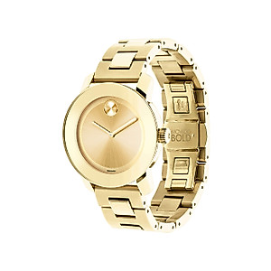 Movado Women's BOLD Iconic Metal Yellow Gold Watch with a Flat Dot Sunray Dial, Gold (Model 3600085)