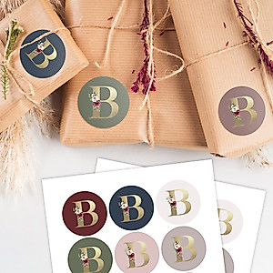 Mobiusea Creation Monogram Stickers| Gold Foil | Initial Envelope Seals Letter B | 9 Chic Color Assortments | Wedding Monogram Stickers| 1.4 Inch | 90pcs Floral Envelop Stickers Seals