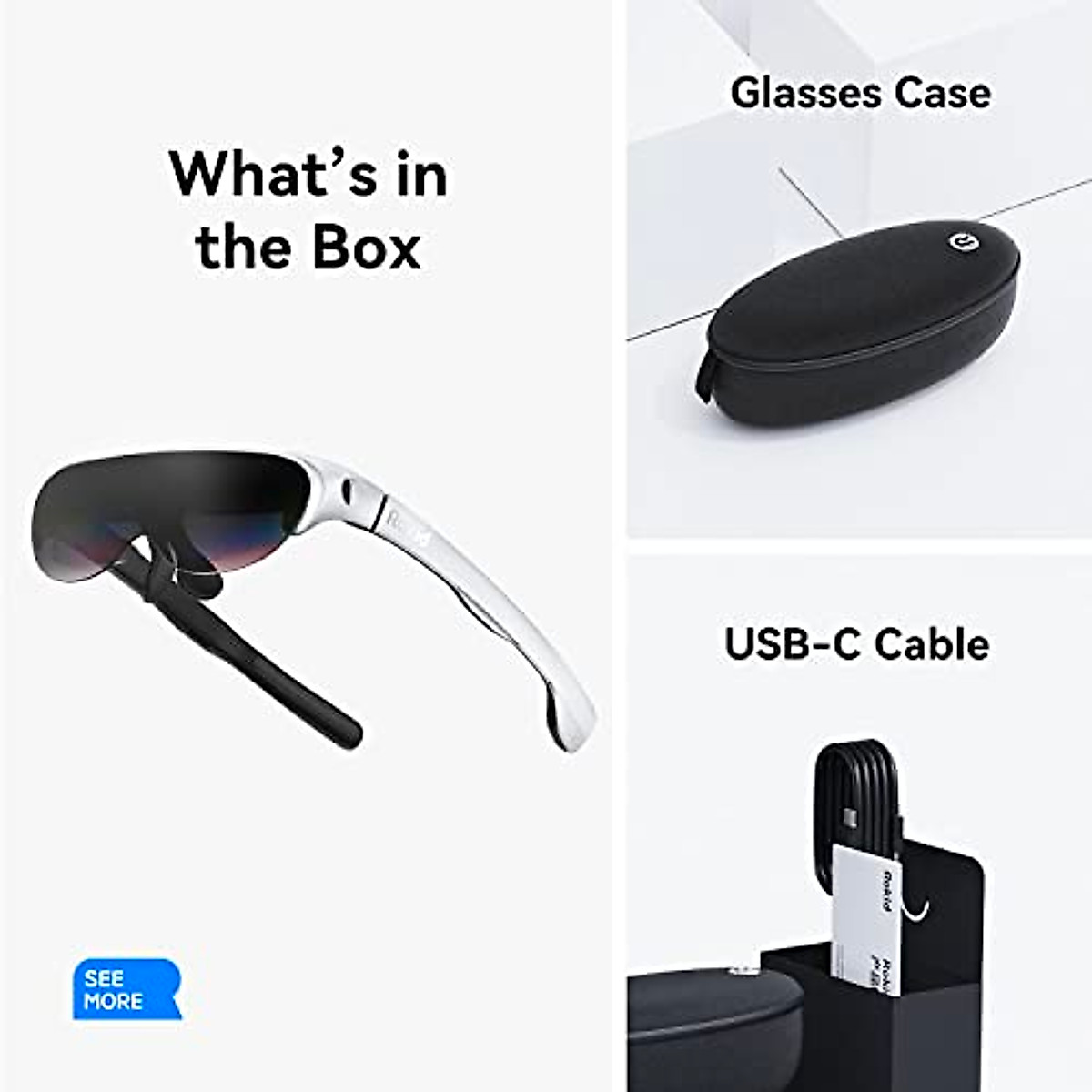 Rokid Air AR Glasses, Augmented Reality Glasses Wearable Headsets Smart Glasses for Video Display, Myopia Friendly Portable Massive 1080P Screen, Game, Watch on Android/iOS/PC/Tablets/Game Consoles