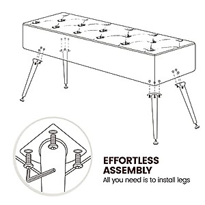 Yaheetech Modern Ottoman Bench Velvet Bench Upholstered Footrest for Living Room with Gold Metal Legs and Padded Seat Pink