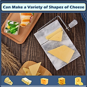 SIPARUI Cheese Slicer, Cheese Cutter Heavy Duty 5" x 8", Polished Marble Cheese Slicer Board for Cut Block Cheeses, Butter, Meats, Other Appetizers (White Grey)