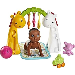 Barbie Skipper Babysitters Inc. Crawling and Playtime Playset with Baby Doll with Bobbling Head and Bottom, Floor Gym, Blanket and 6 Toy Accessories