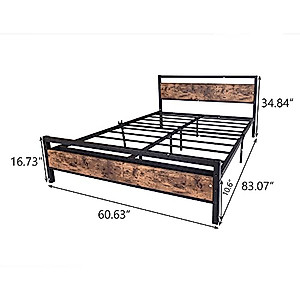 JURMERRY Queen Size Metal Platform Bed Frame with Wooden Headboard and Footboard Heavy Duty Steel Support, Mattress Foundation, No Box Spring Needed, Easy Assembly, Black RB