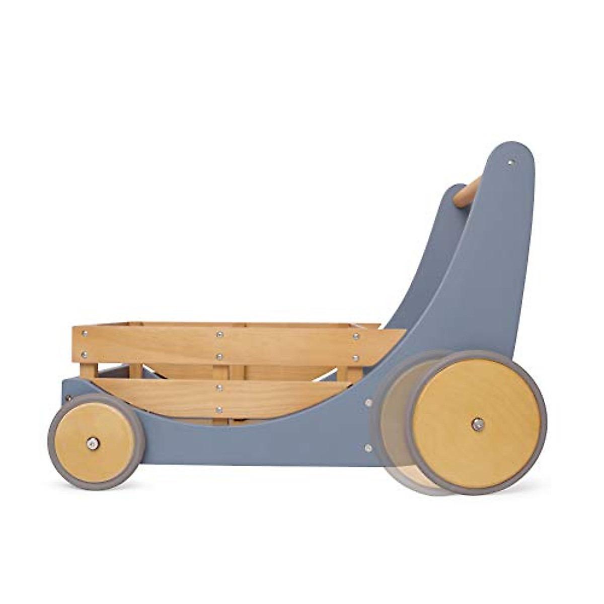 Kinderfeets 2-in-1 Wooden Cargo Walker Cart Wagon with Adjustable Rubber Wheels and Removable Basket for Children and Toddlers (Blue)