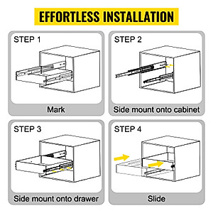 VEVOR Drawer Slides 18inch, 1 Pair Locking Drawer Slides 500lbs Load Capacity, Side Mount Ball Bearing, 3-Fold Full Extension