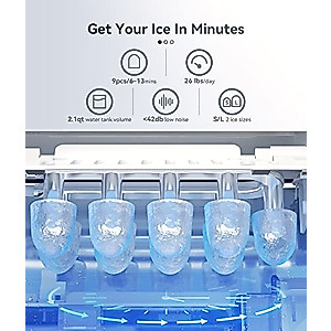 ecozy Portable Ice Maker Countertop, 9 Cubes Ready in 6 Mins, 26 lbs in 24 Hours, Self-Cleaning Ice Maker Machine with Ice Bags/Ice Scoop/Ice Basket for Home Kitchen Office Bar Party, Silver